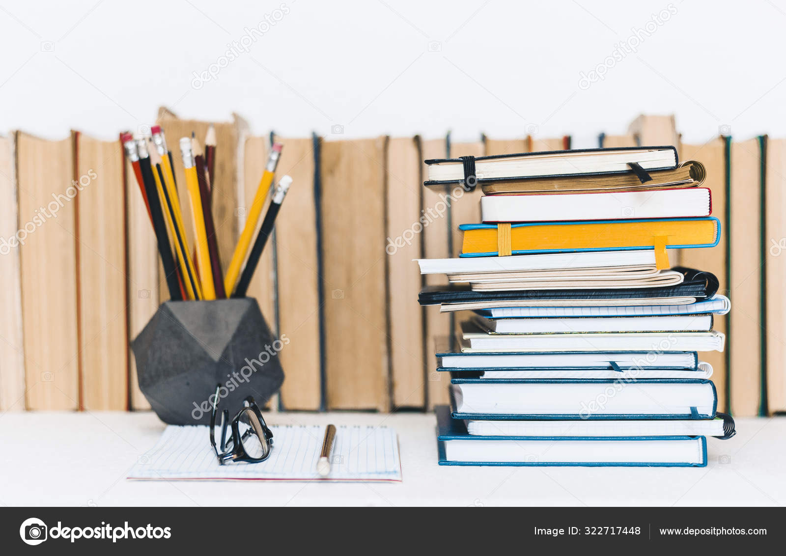 Notebooks piles, stack of books education back to school backgro ...