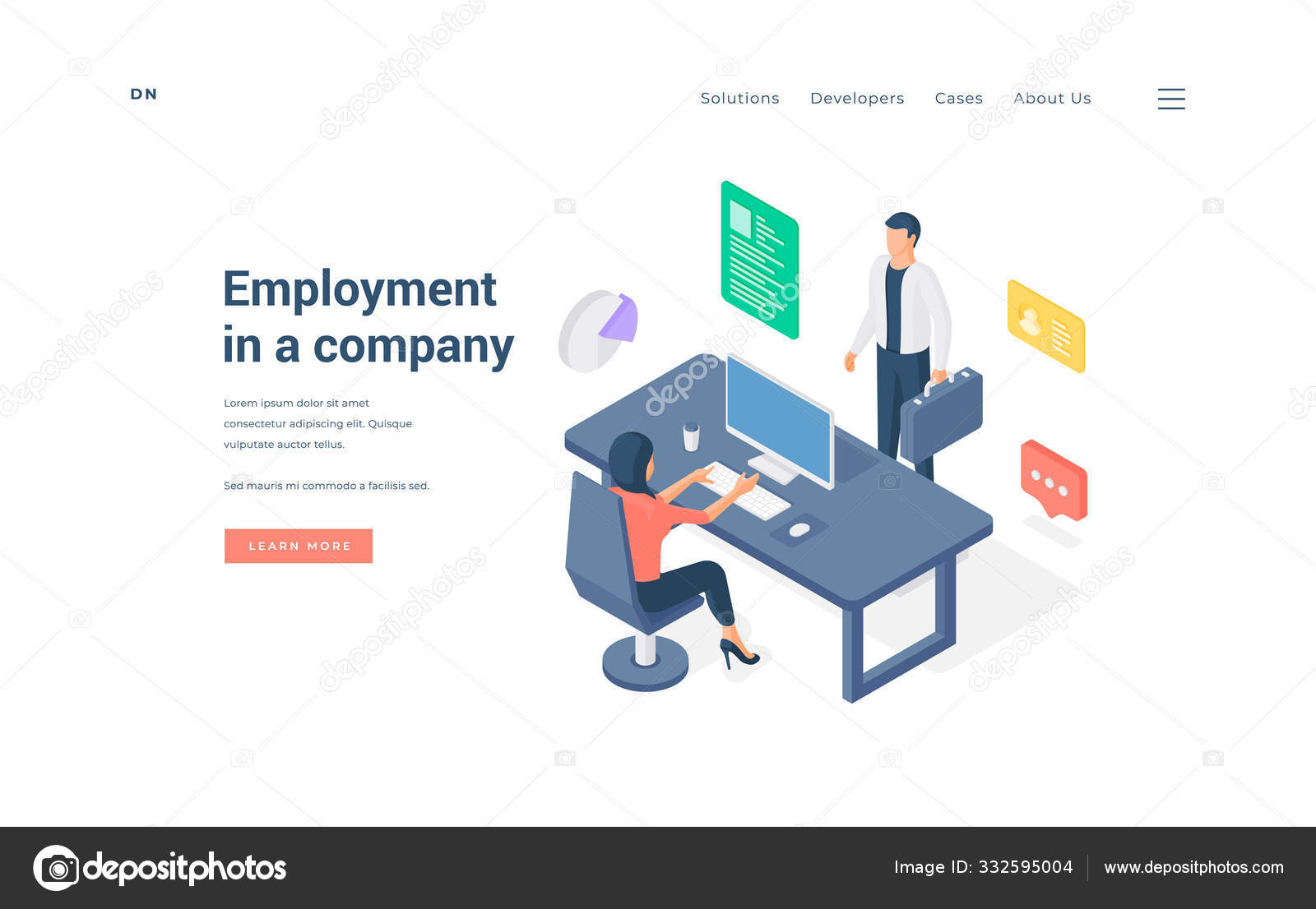 Office employees working in company isometric vector illustration ...
