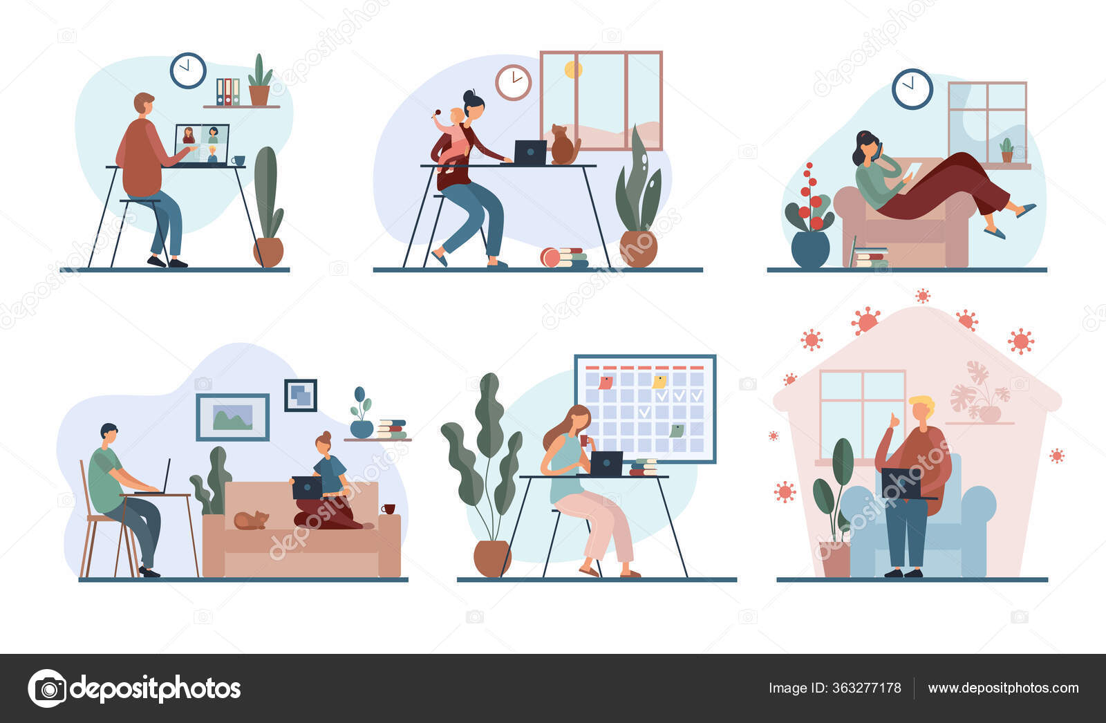 Set of cartoon people working remotely from home Stock Vector Image by ...