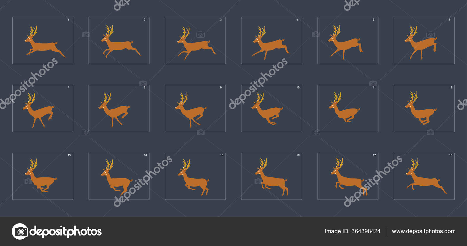 Hoja Sprite Animación Ciclo Carrera Ciervo Vector de stock #364398424 ...