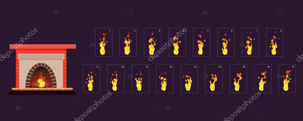 Animación de chimenea. sprites fuego de campamento para la animación ...
