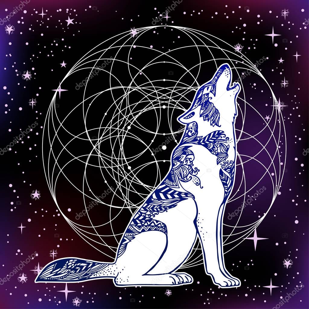 Ethnic patterned cosmic wolf — Stock Vector © mazeina #129334280