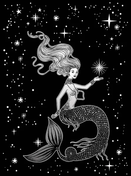 Beautiful mermaid with star in her hand — Stock Vector © mazeina #129938634