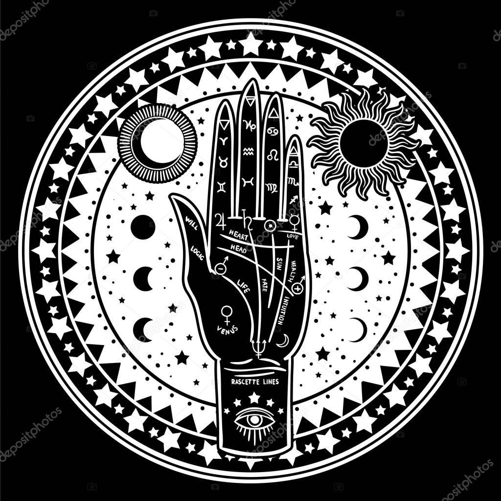 diseño de ilustración vectorial de Vintage Fortune Teller Hand con ...