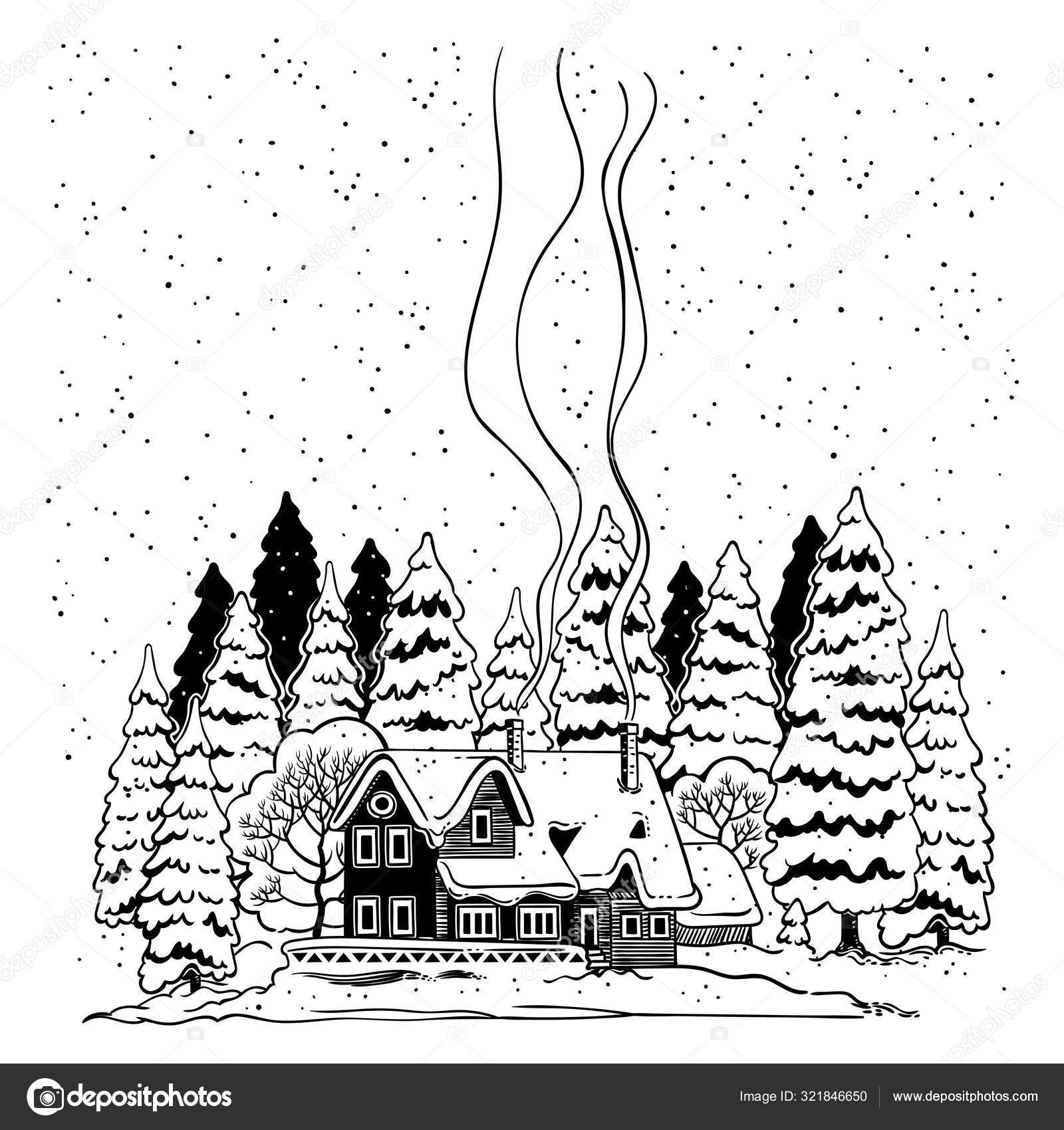 Winter Landscape Clipart Black And White