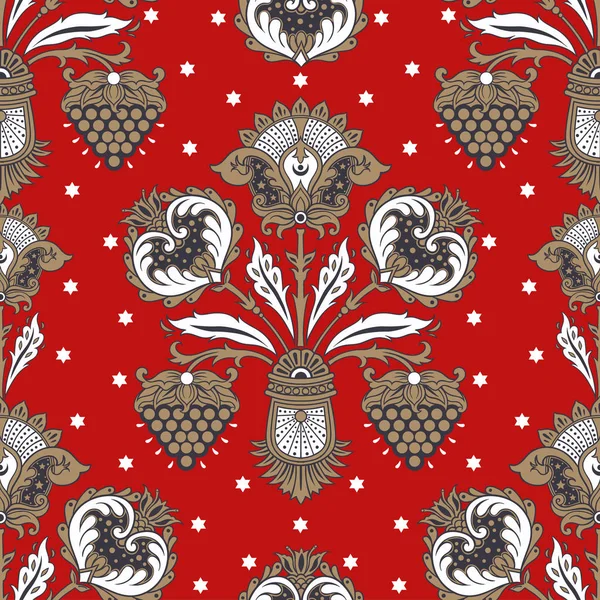 Hand drawn seamless pattern in Russian vintage style with floral ...