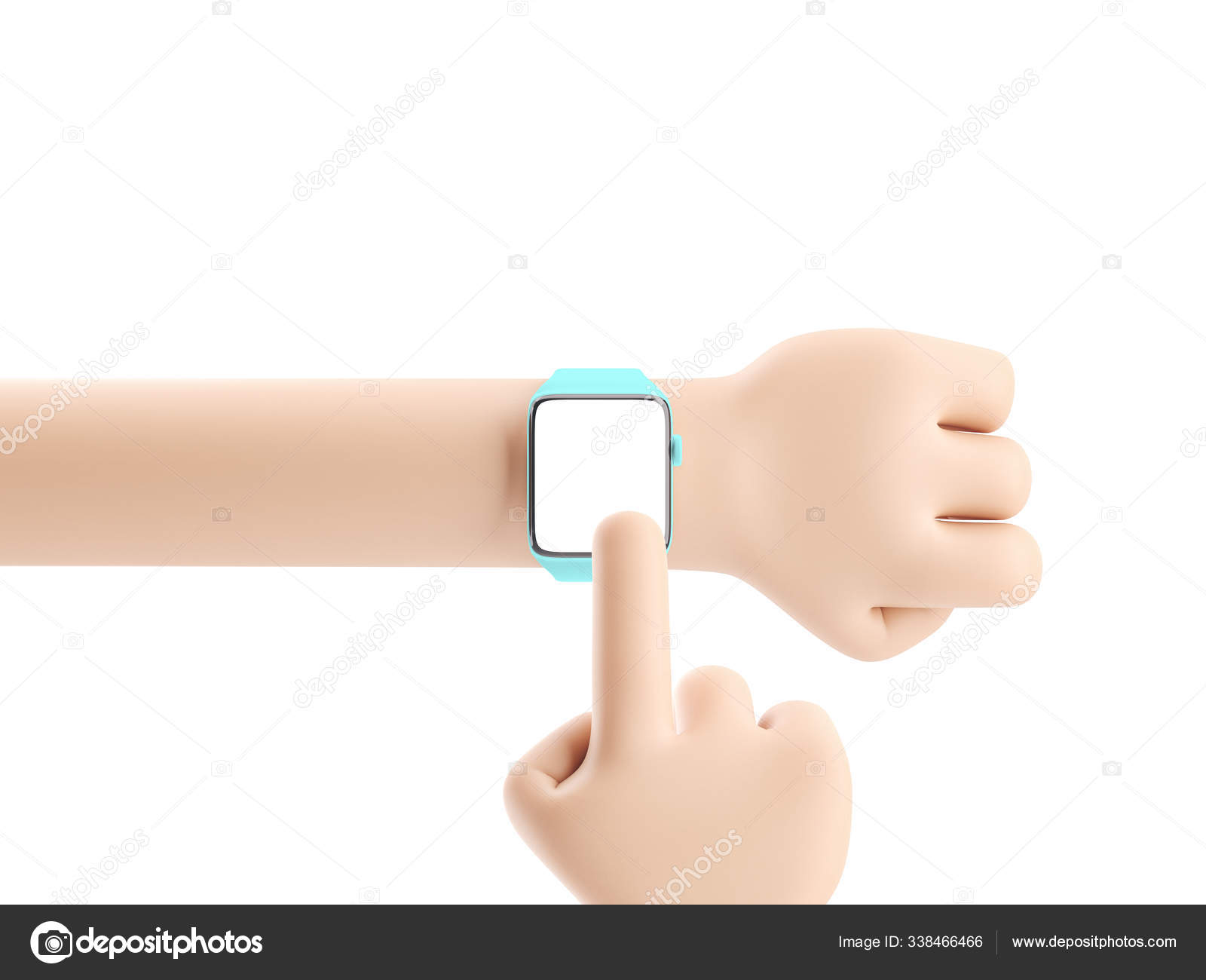 Cartoon device Mockup. Cartoon hand with smart watch on white ...