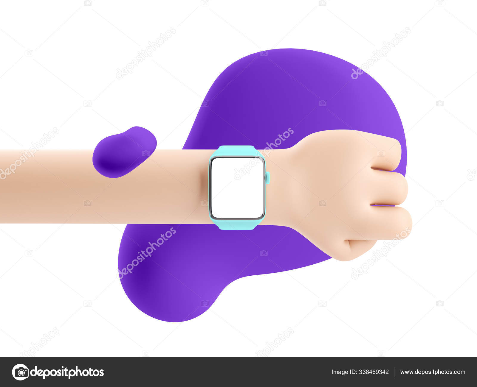 Cartoon device Mockup with 3d shapes. Cartoon hand holding phone on ...