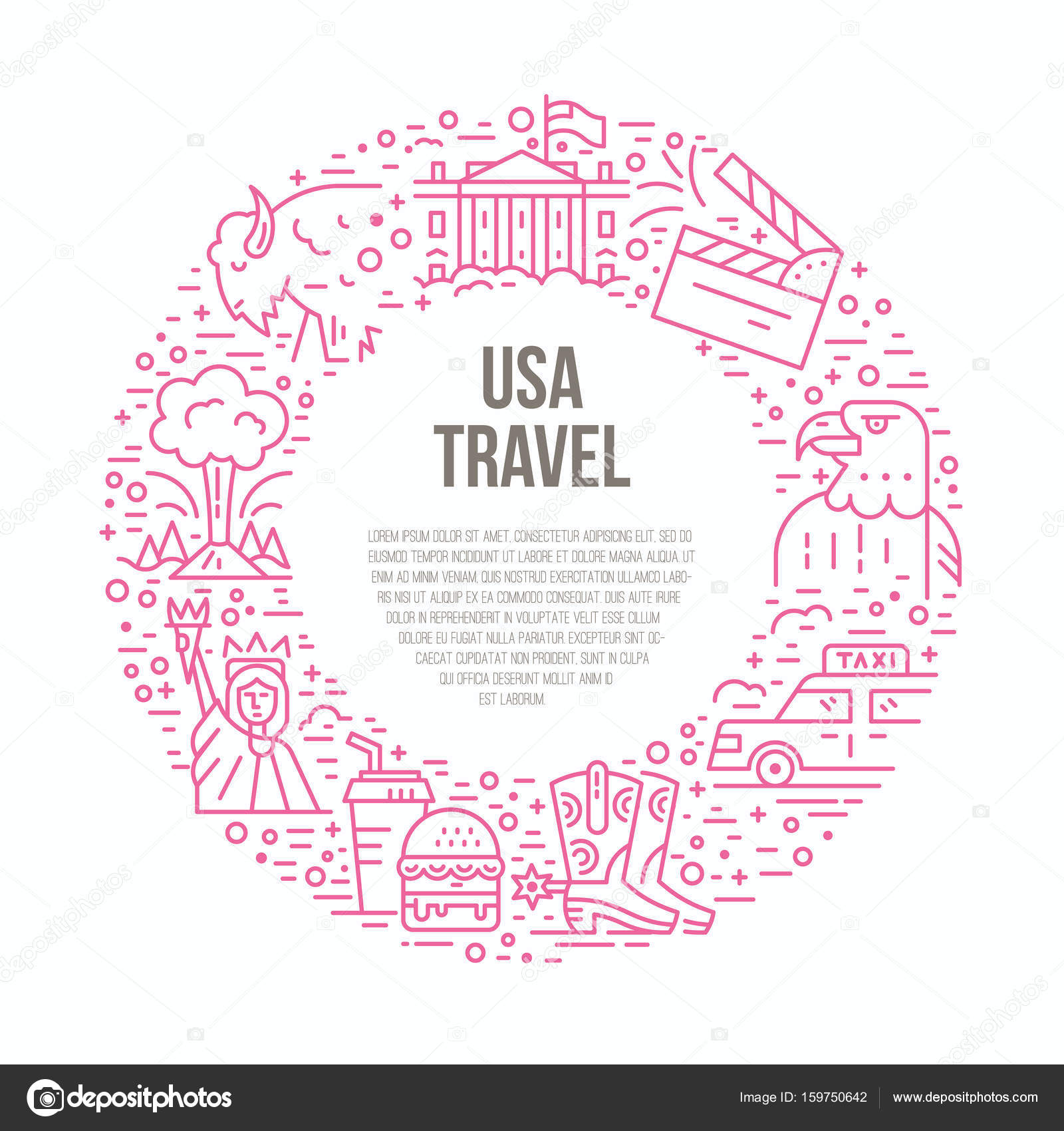 Los símbolos de EE.UU. en estilo de línea Vector de stock #159750642 de ...