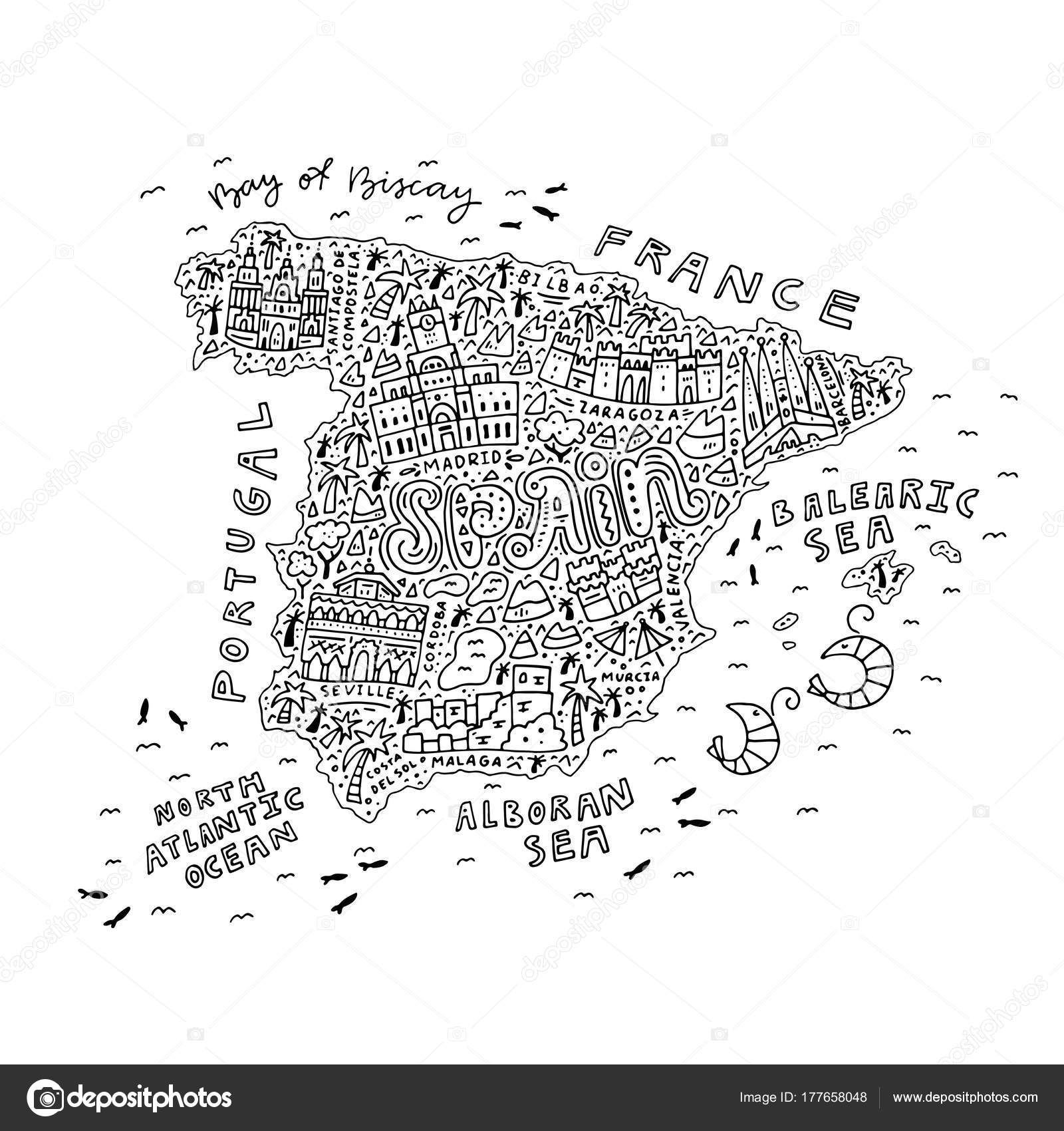 Handdrawn map of Spain Stock Vector Image by ©Favetelinguis199 #177658048