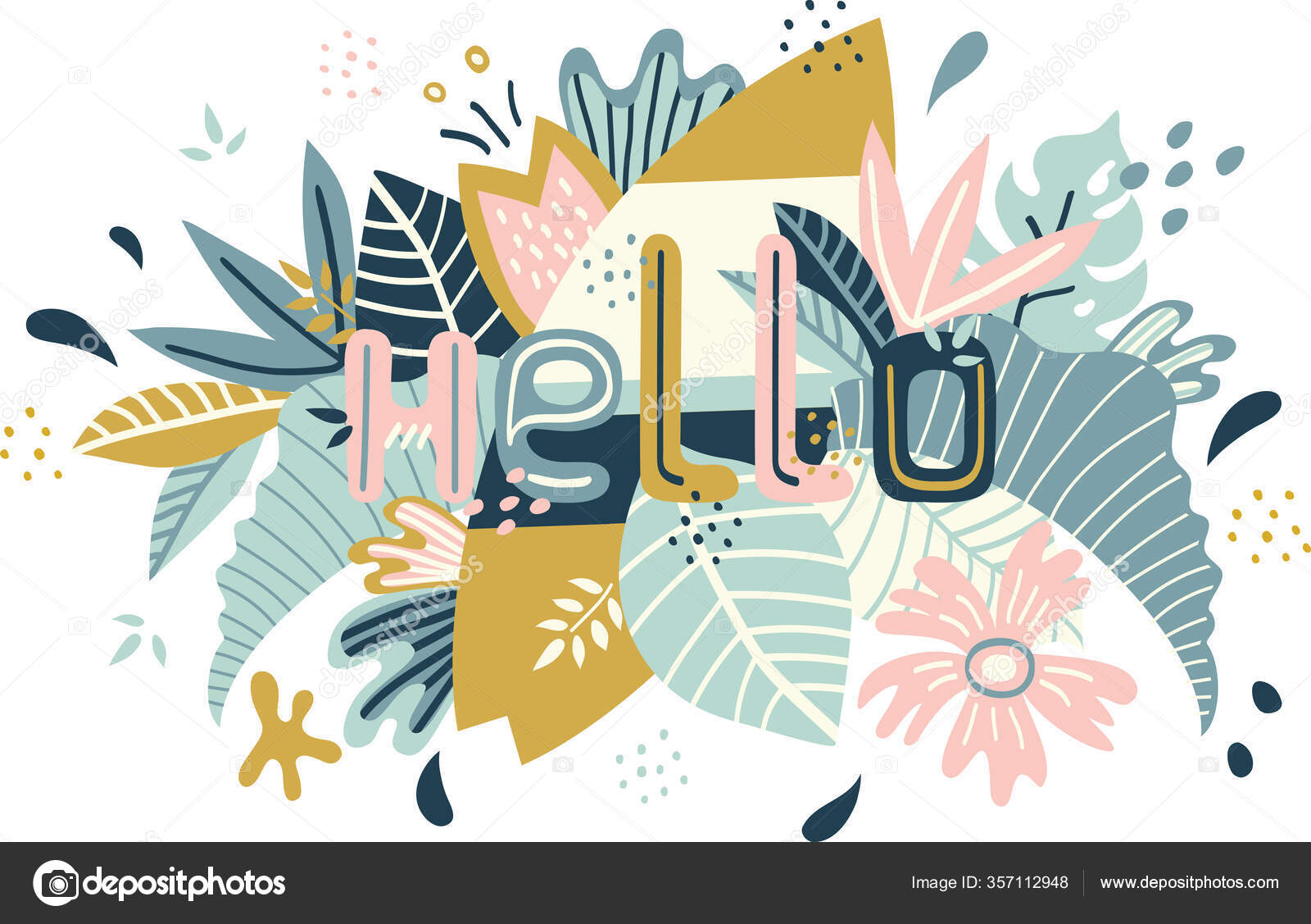 Hello Hand Drawn Vector Lettering Doodle Floral Background Hand Made ...