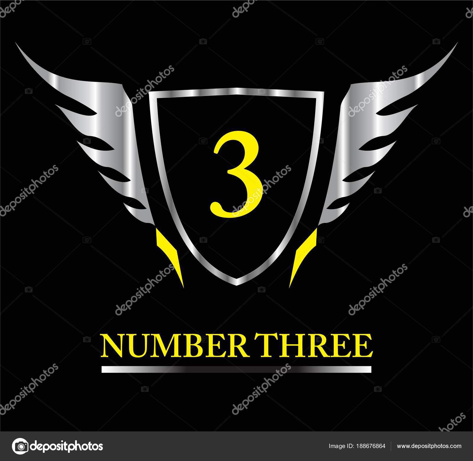 Number Number Three Metallic Winged Shield Stock Vector by ©stendy1127 ...