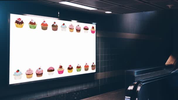 Billboard Advertising Wall Moving Cupcakes White Screen — Stock Video ...