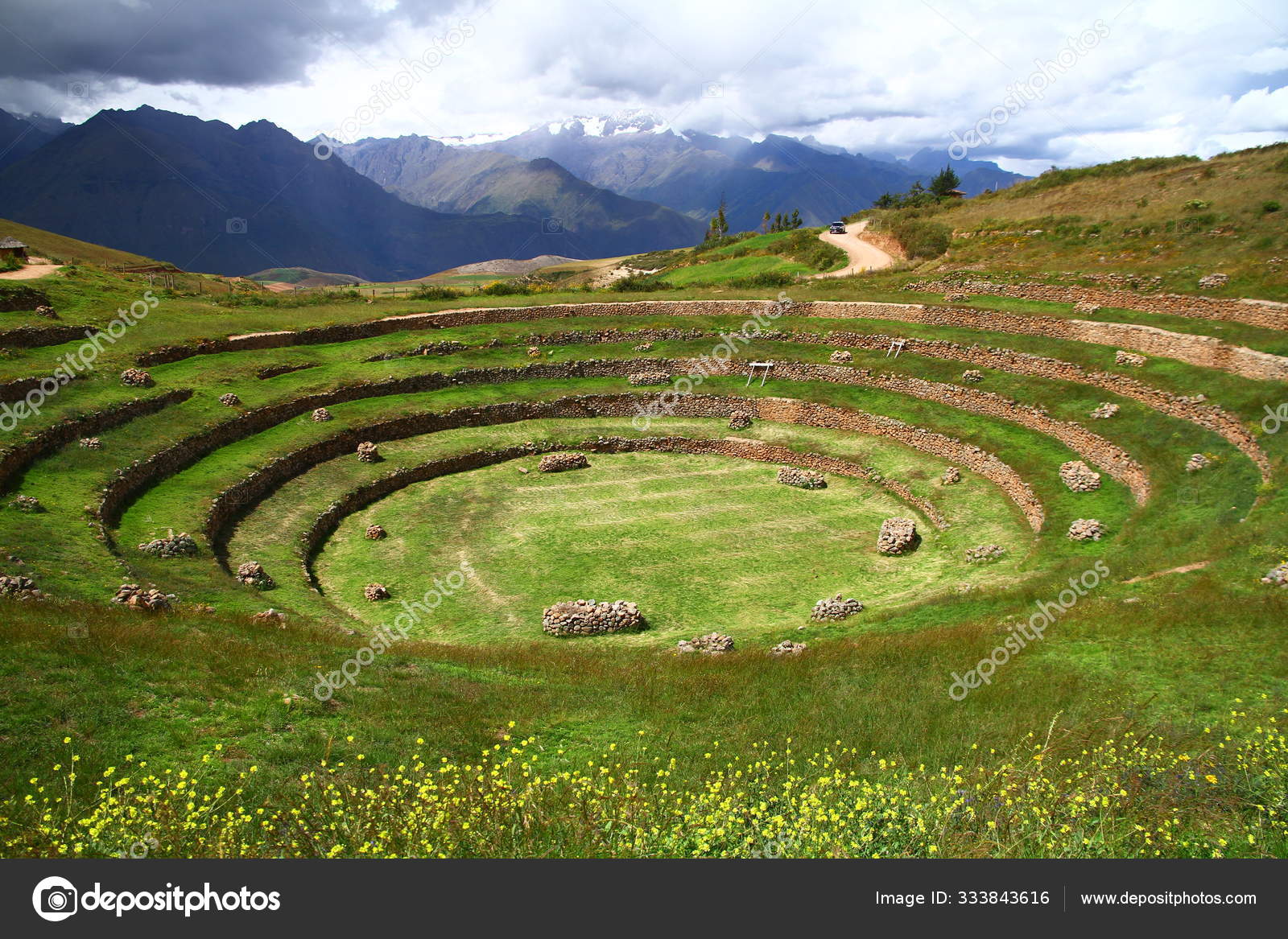 Circular Shape Inca Terraces Slopes Sacred Valley Pisac Archaeological ...