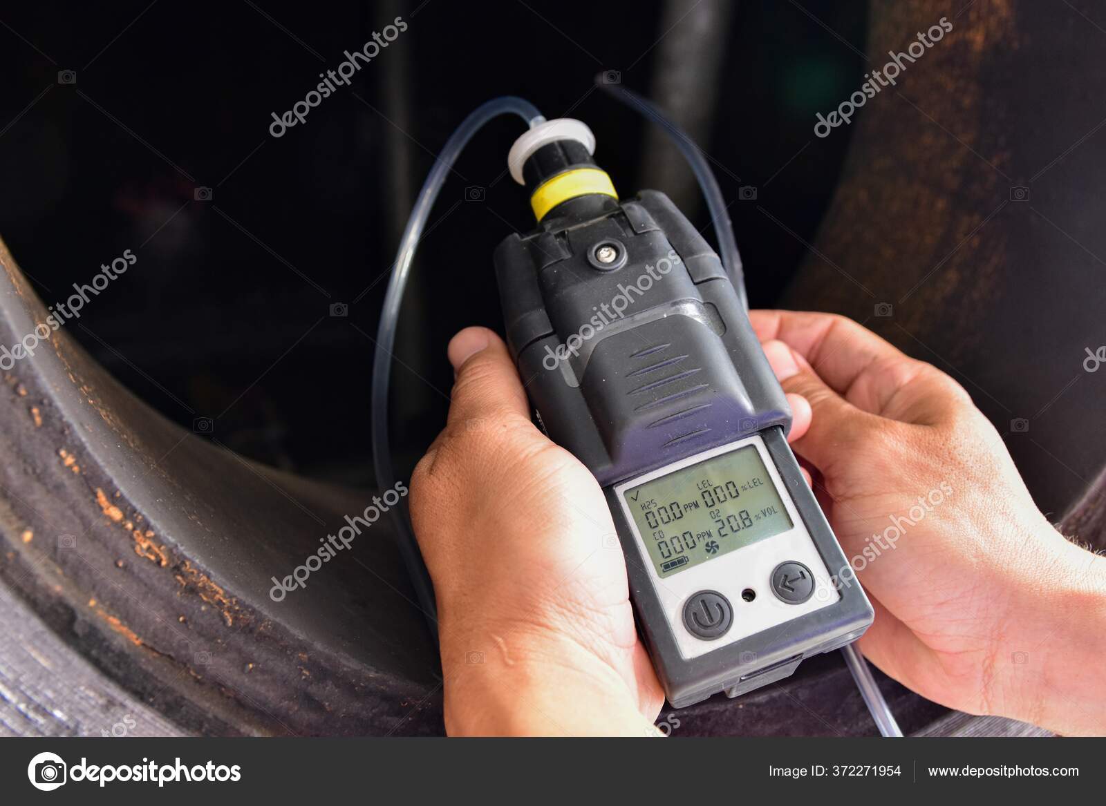 Human Using Gas Detector Detect Combustible Gas Flammable Gas Toxic ...