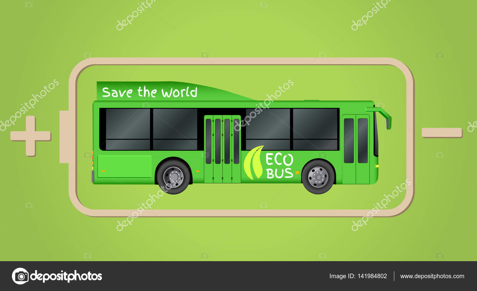Green City eco bus template. Illustration of electric Passenger ...