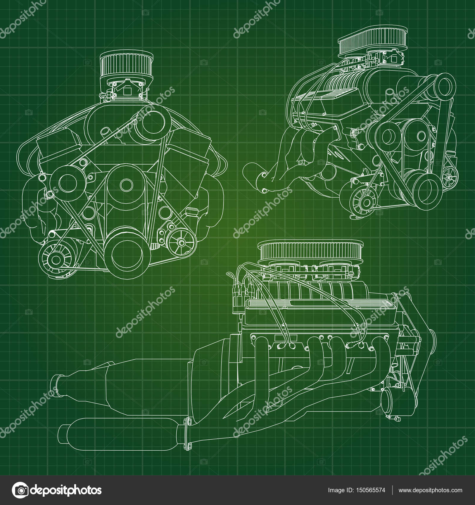 A big diesel engine with the truck depicted in the contour lines on ...