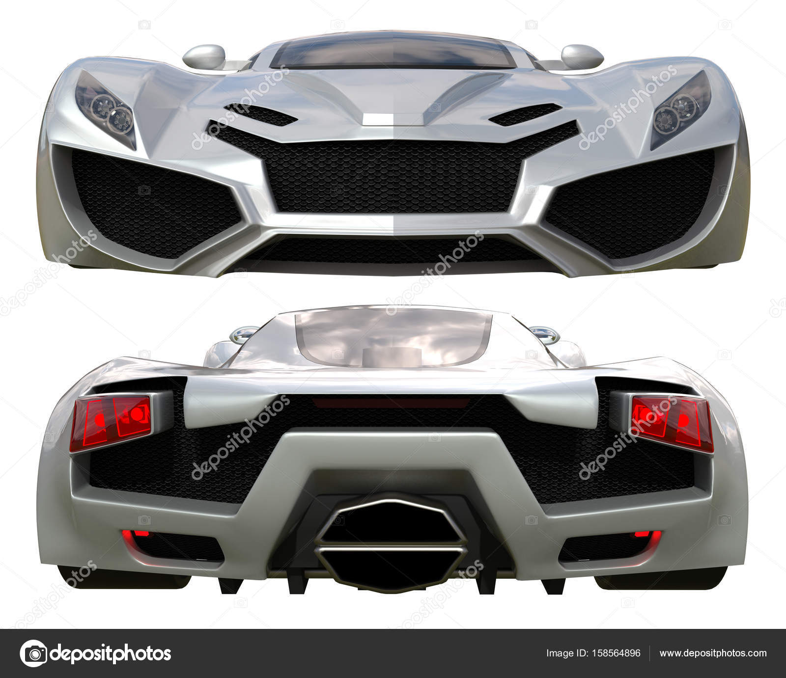 A set of two types of racing concept car in gray. Front and rear view ...