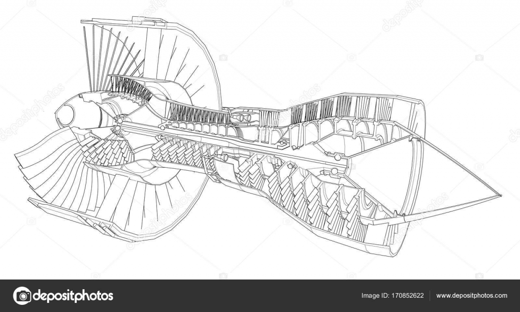 Avión motor turbo jet. Ilustración de línea vectorial . Vector de stock ...