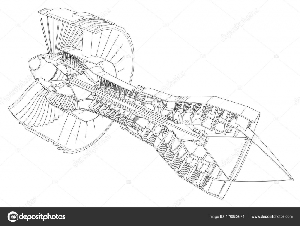 Turbo jet engine aircraft. Vector line illustration. Stock Vector Image ...