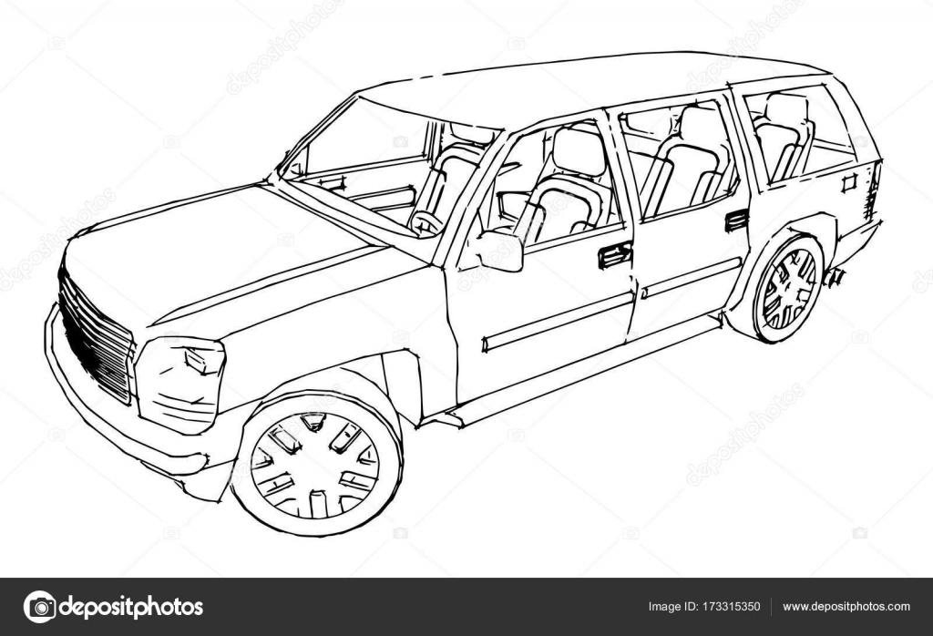 Suv car outline drawing of a hand. — Stock Vector © Vladimir-Hapaev ...