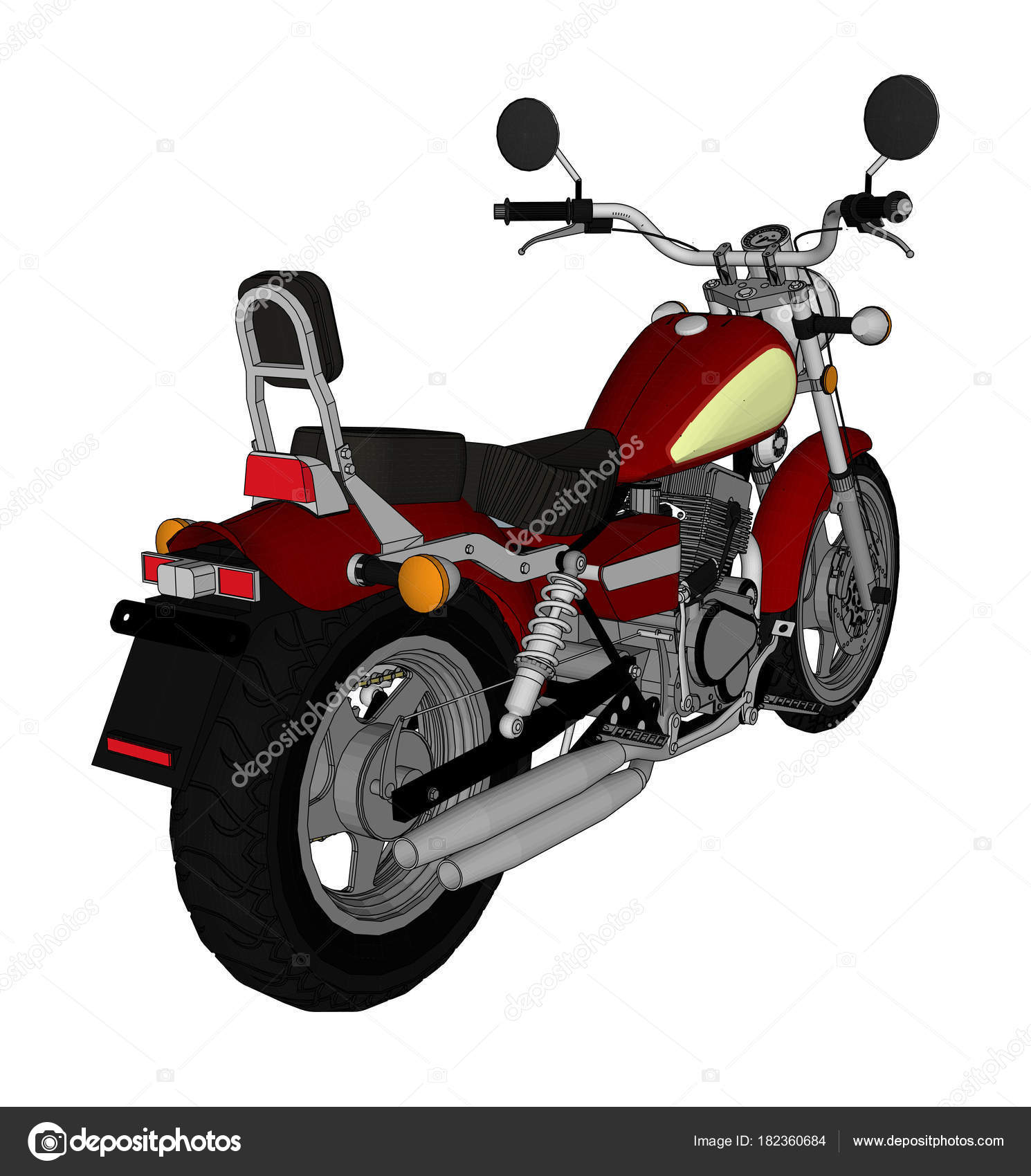 Small red classic chopper look. Vector color illustration with contour ...
