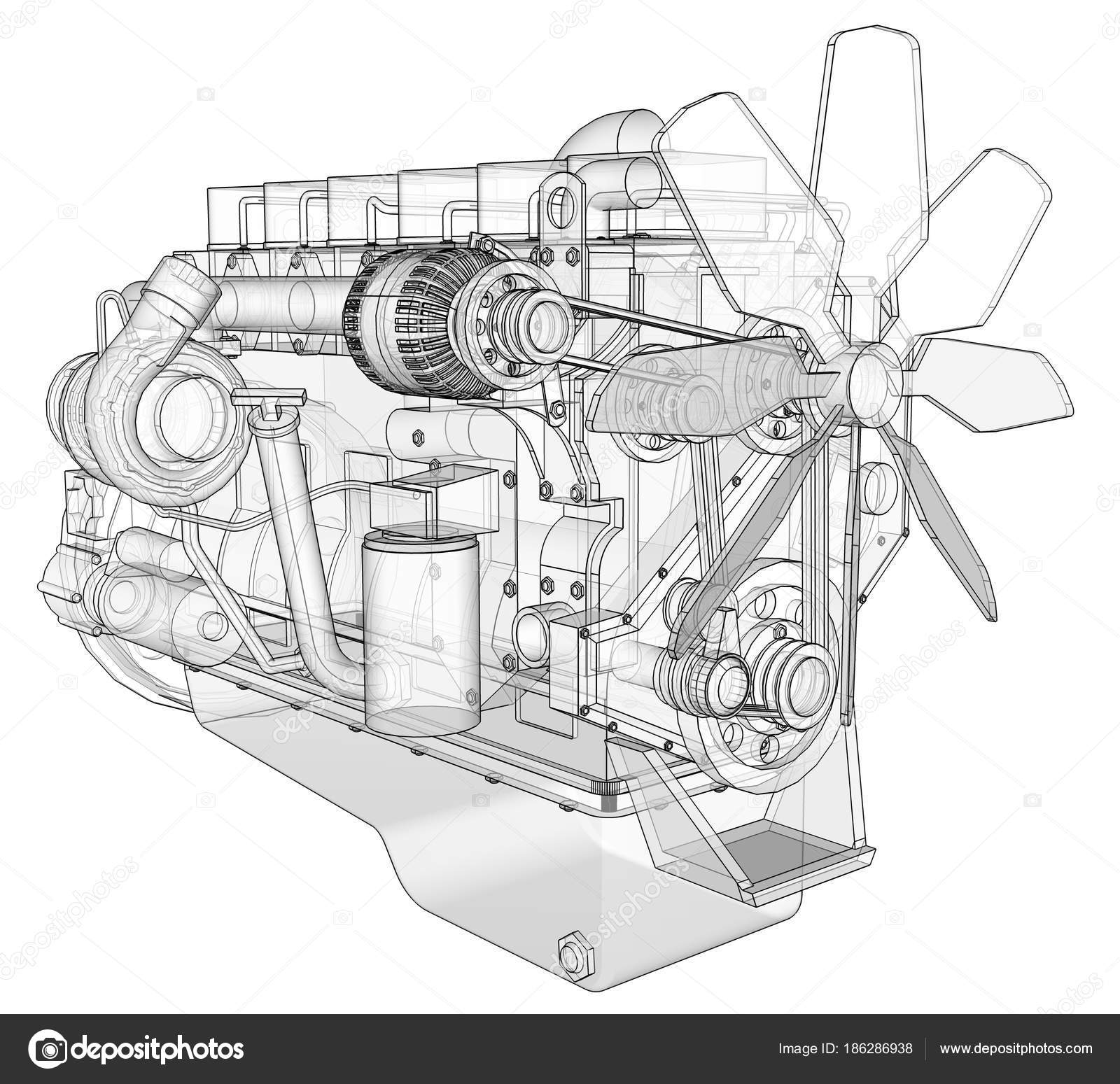 A big diesel engine with the truck depicted in the contour lines on ...