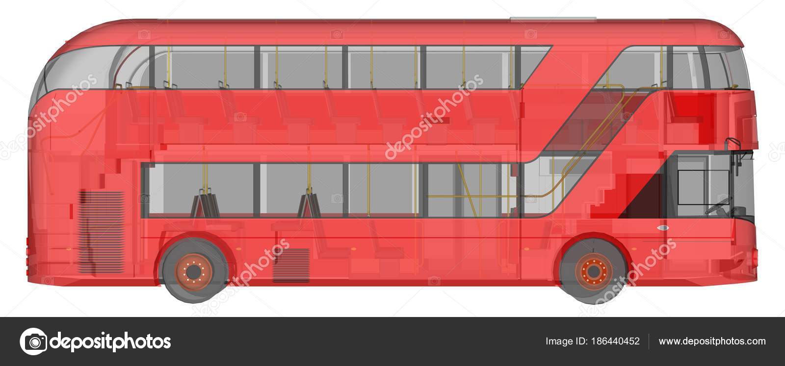 A double-decker bus, a translucent casing under which many interior ...