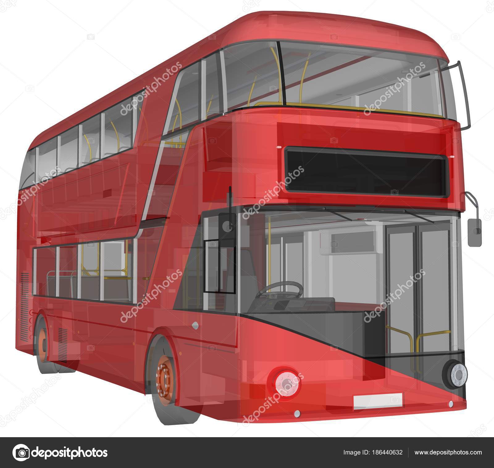 A double-decker bus, a translucent casing under which many interior ...