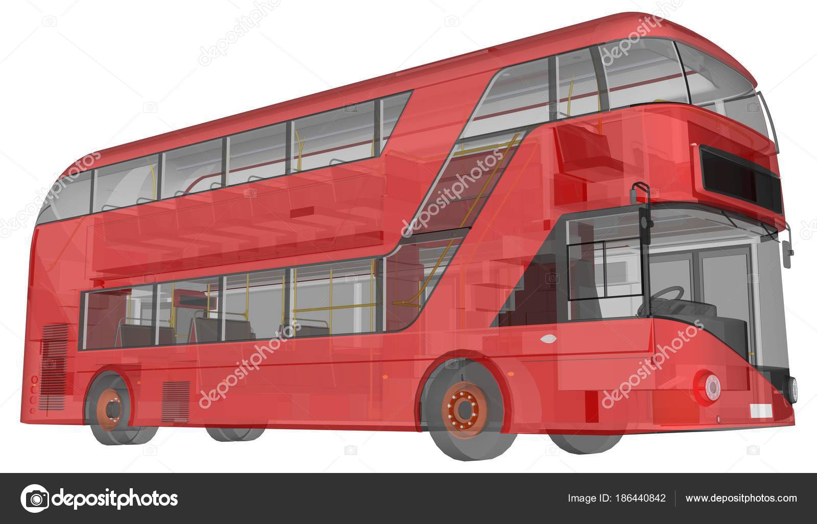 A double-decker bus, a translucent casing under which many interior ...