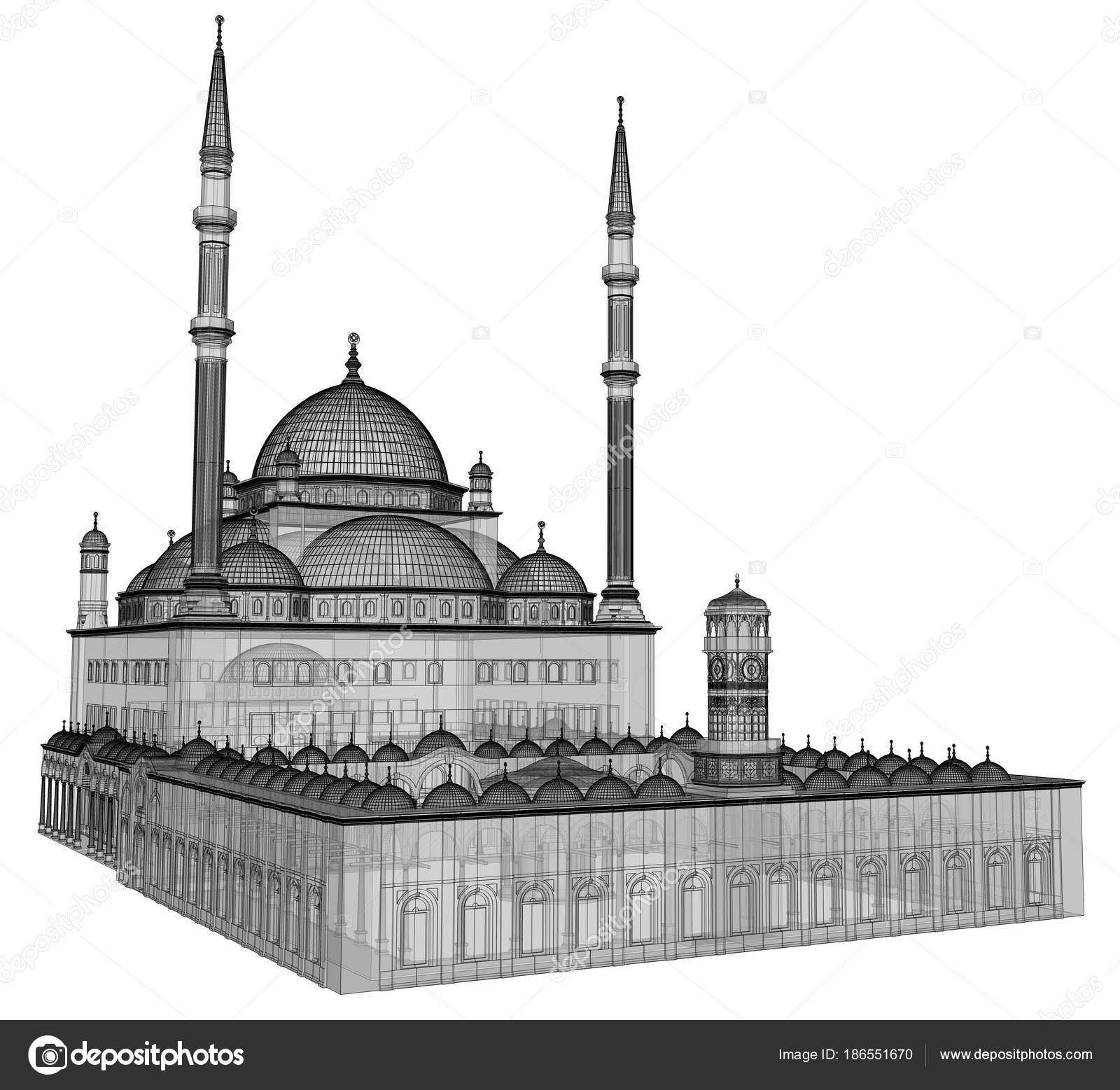 A large Muslim mosque, a three-dimensional raster illustration with ...