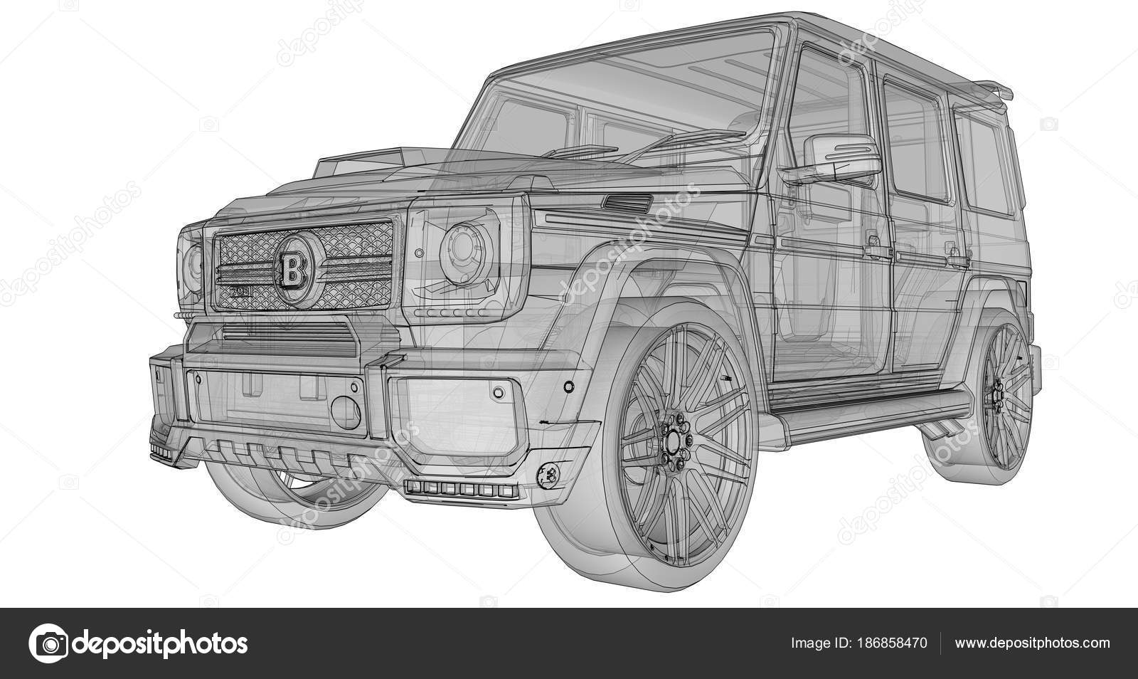 Raster three-dimensional illustration of the car Mercedes-Benz G-class ...
