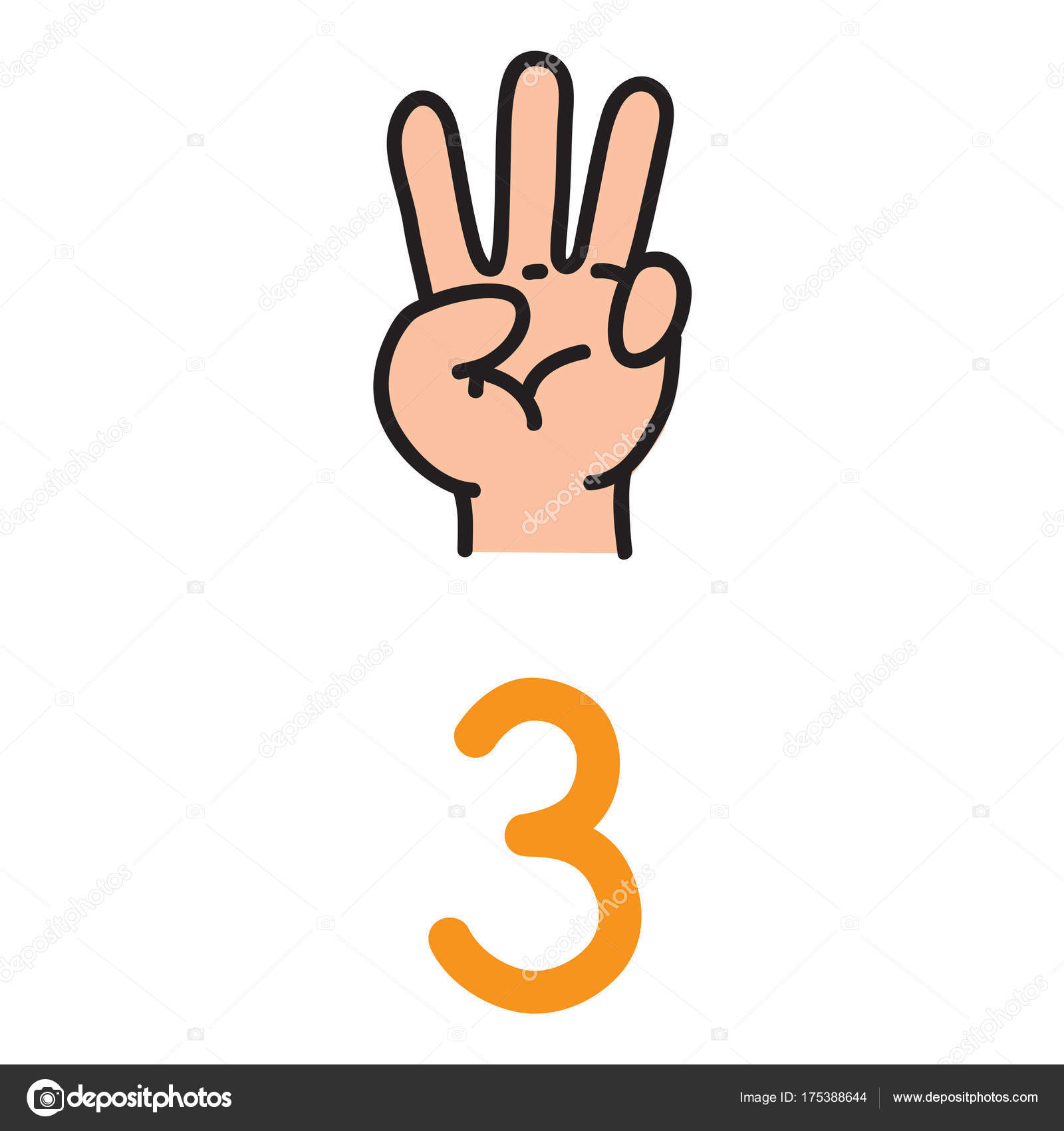 Numero tres con la mano | Mano de los niños que muestra el signo de ...