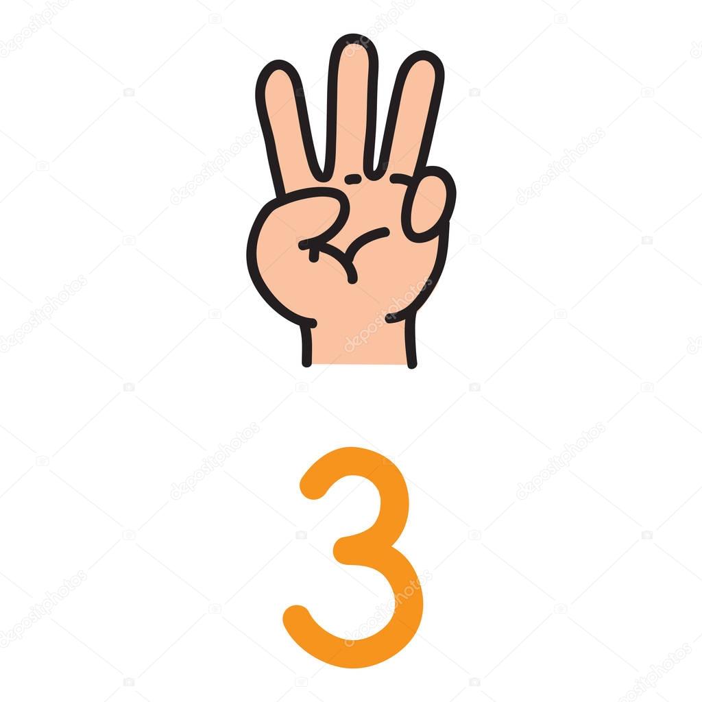 Kids hand showing the number three hand sign. — Stock Vector ...