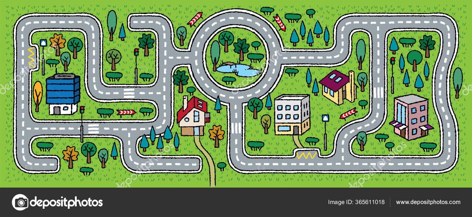 City pattern. Roads, trees, grass areas background Stock Vector Image ...
