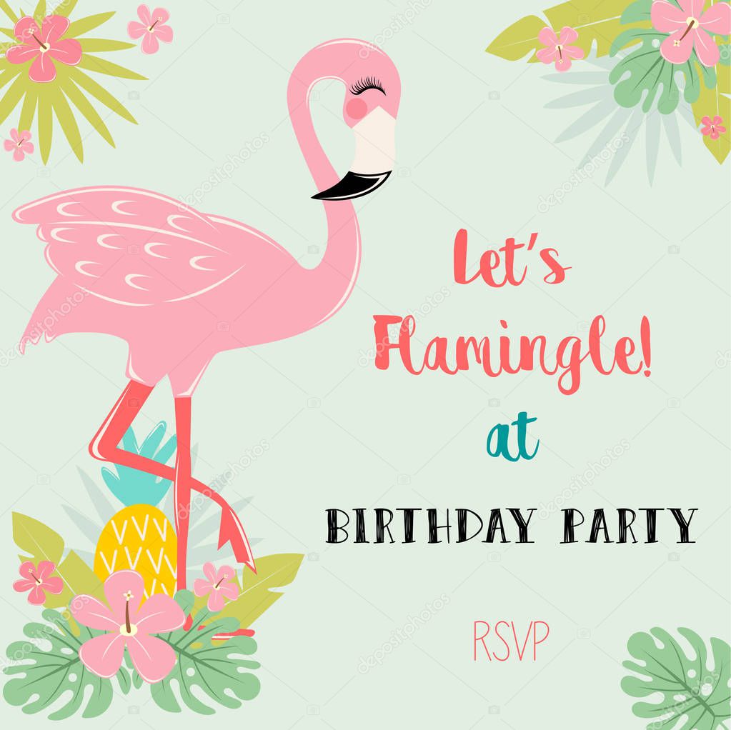 Tarjeta de invitación para fiesta de cumpleaños Flamingo 2024