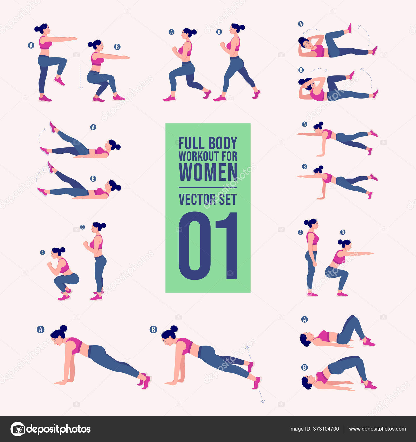 Woman Full Body Workout Fitness Aerobic Exercises Set Vector Illustration Stock Vector by ...