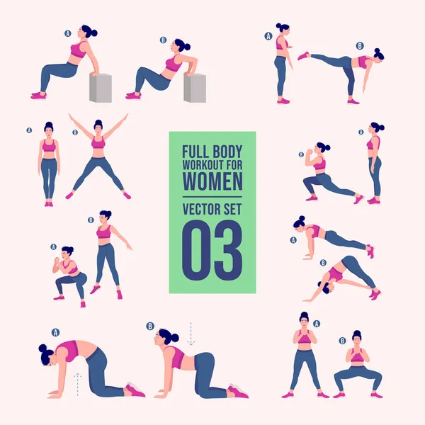 Woman Full Body Workout Fitness Aerobic Exercises Set Vector Illustration Stock Vector Image by ...