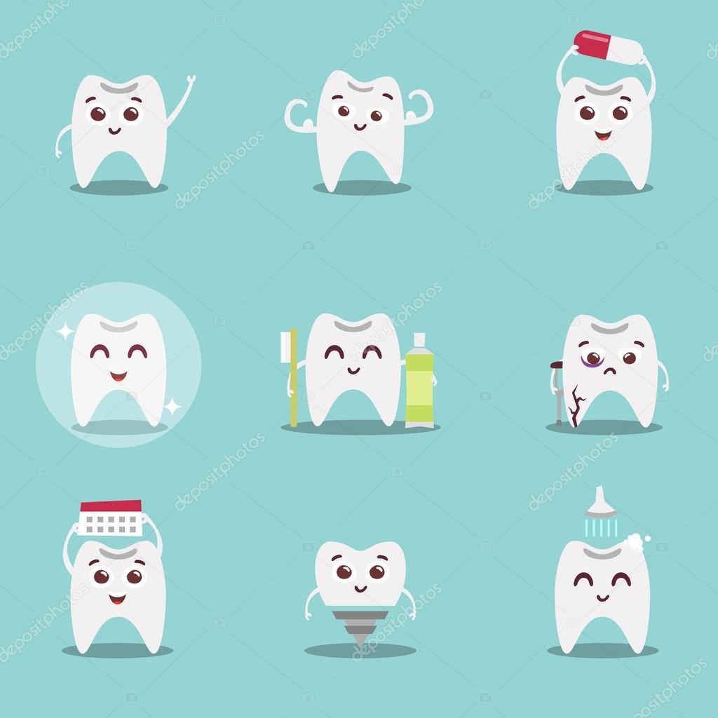 Set de lindos dientes de dibujos animados con cepillo y limpio, ideal ...