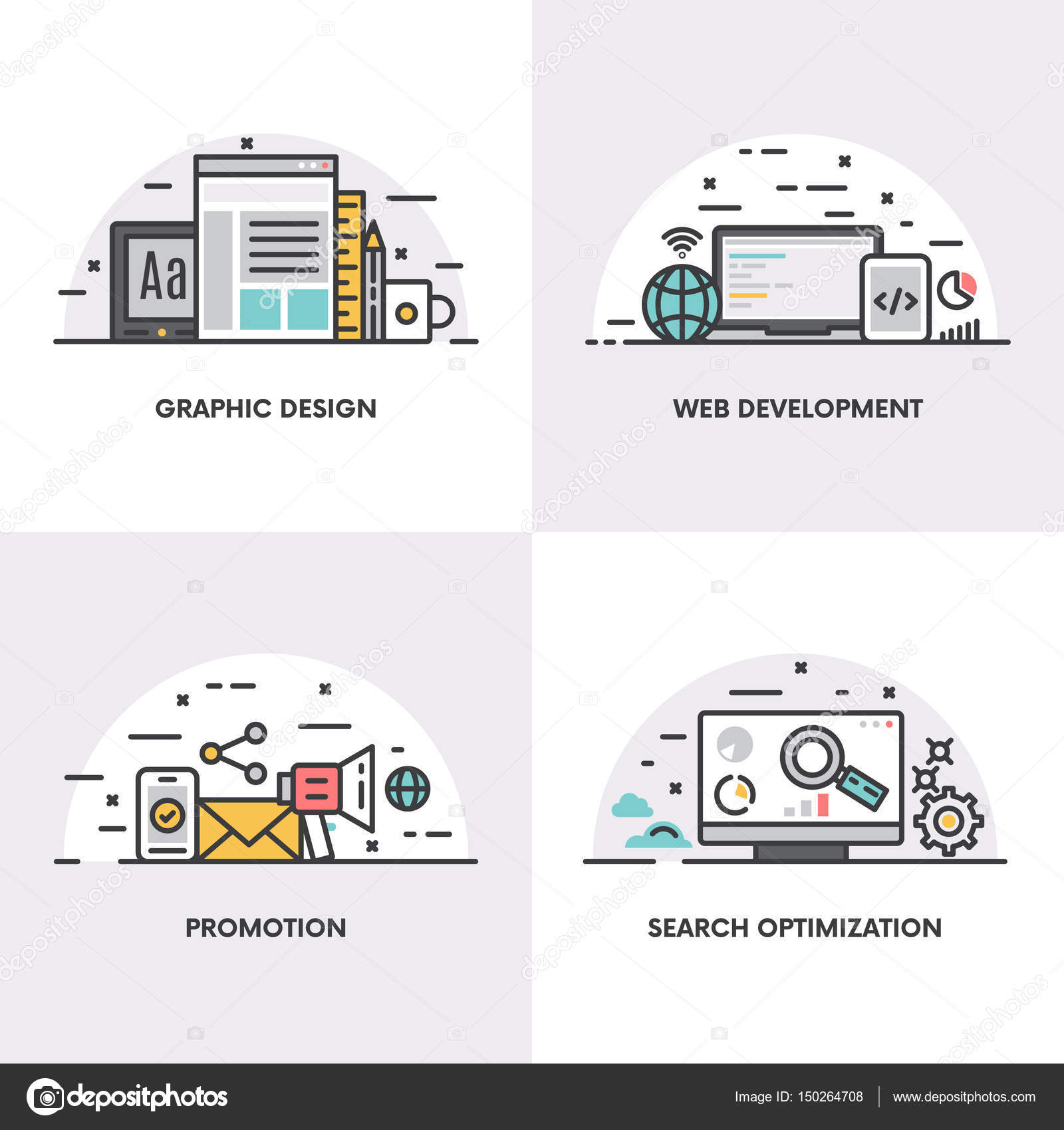 Vector linear design. Concepts and icons for graphic design, web ...