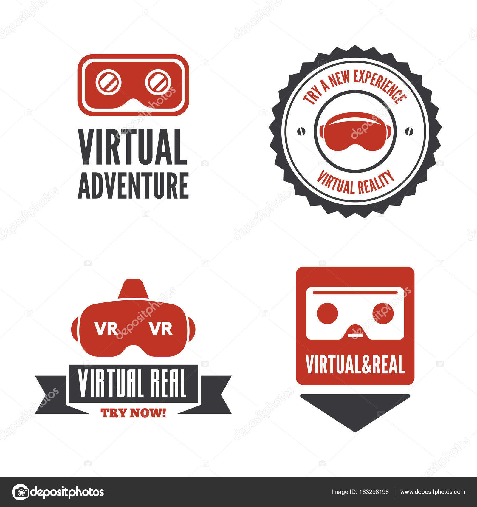 Isolated vr headset logotype set. Virtual reality helmet logo. Head ...