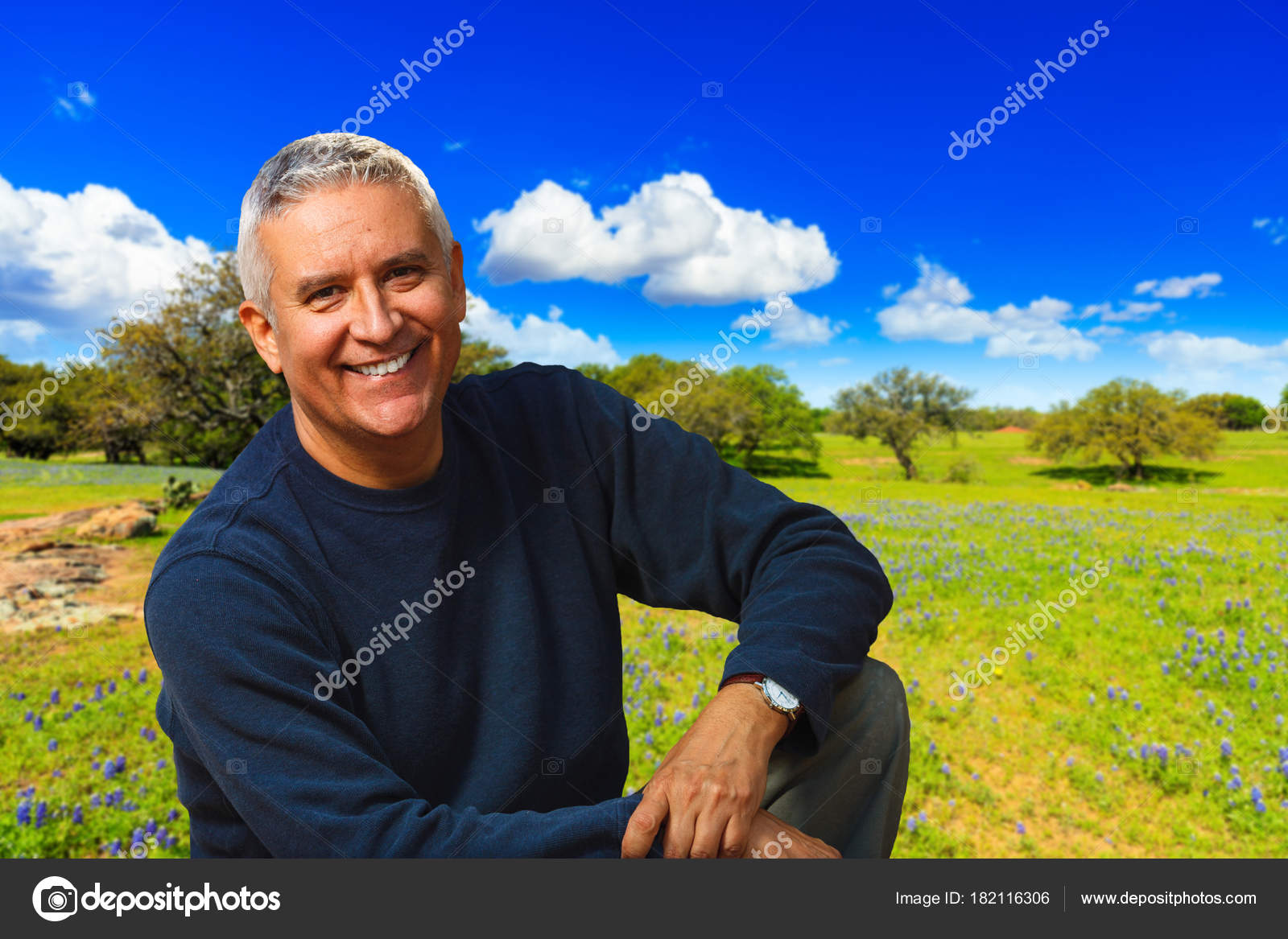 Handsome Middle Age Man Outdoor Portrait Texas Hill Country Ranch Stock ...