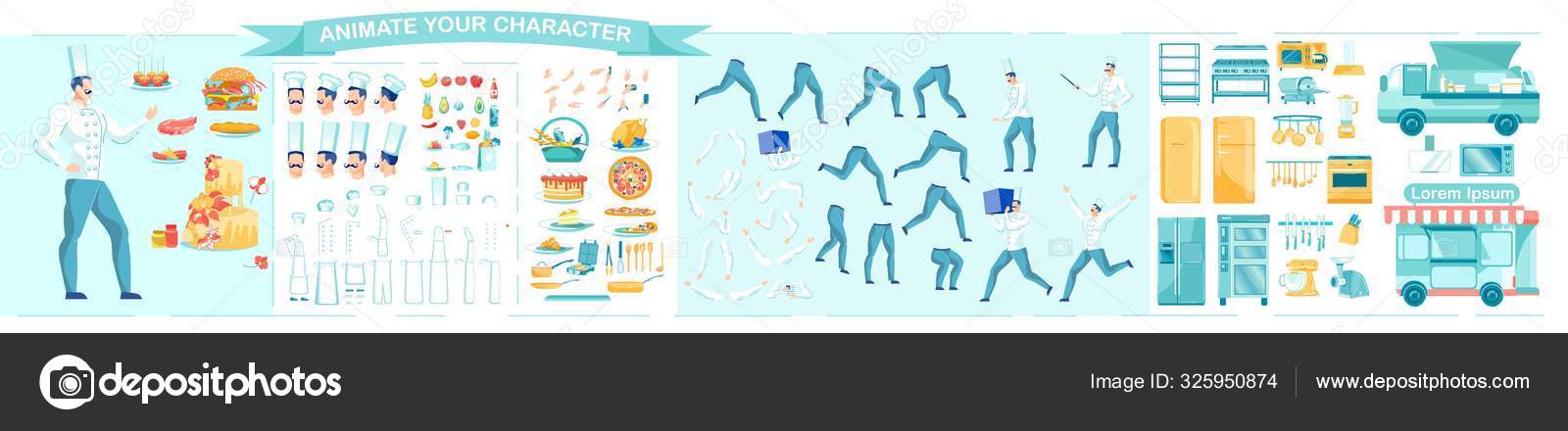 Professional Cook Chief Character Creation Set. Stock Vector Image by ...