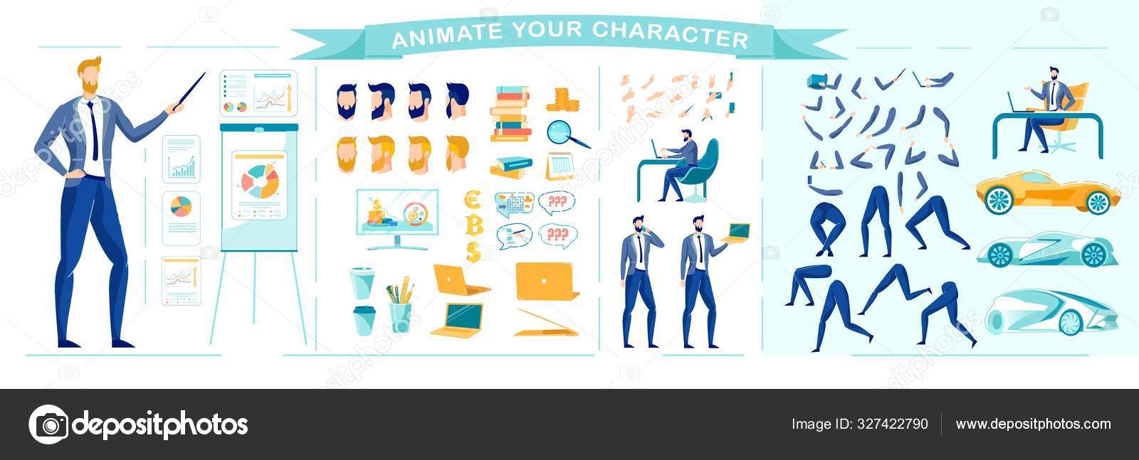 Businessman Cartoon Character Vector Animate Set. Stock Vector by ...