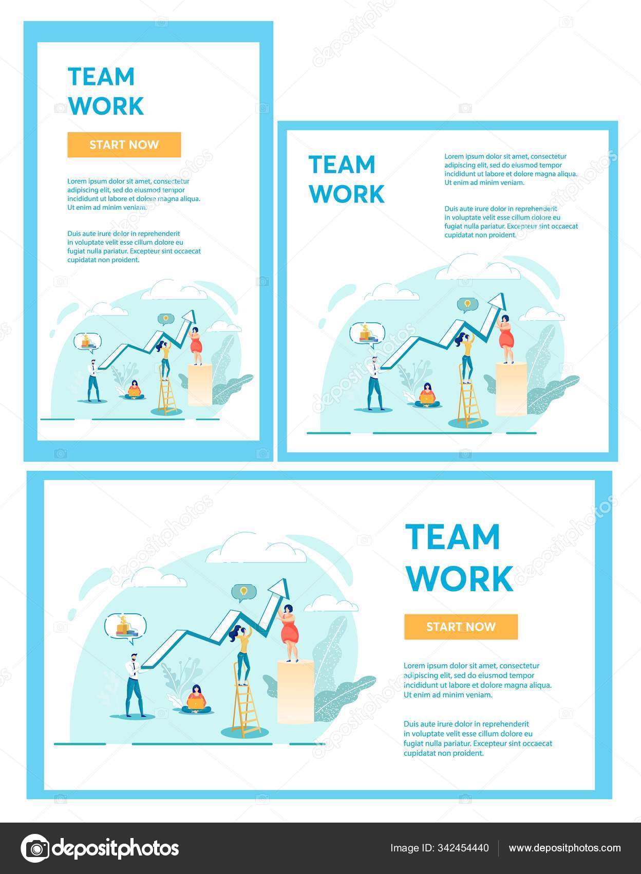 Teamwork and Successful Business Growth Banner Set Stock Vector by ...