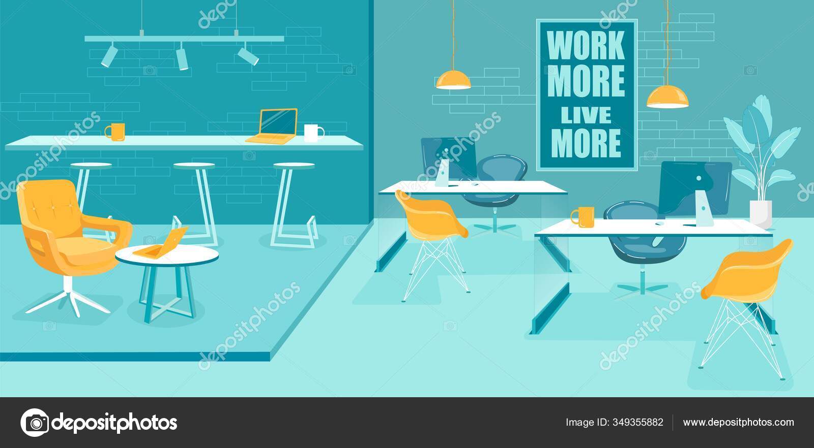 Coworking Shared Space with Modern Flat Interior Stock Vector Image by ...
