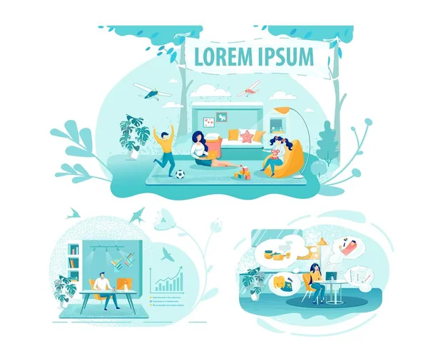 Remote Job, Freelance Vector Illustrations Set - Stock Image - Everypixel