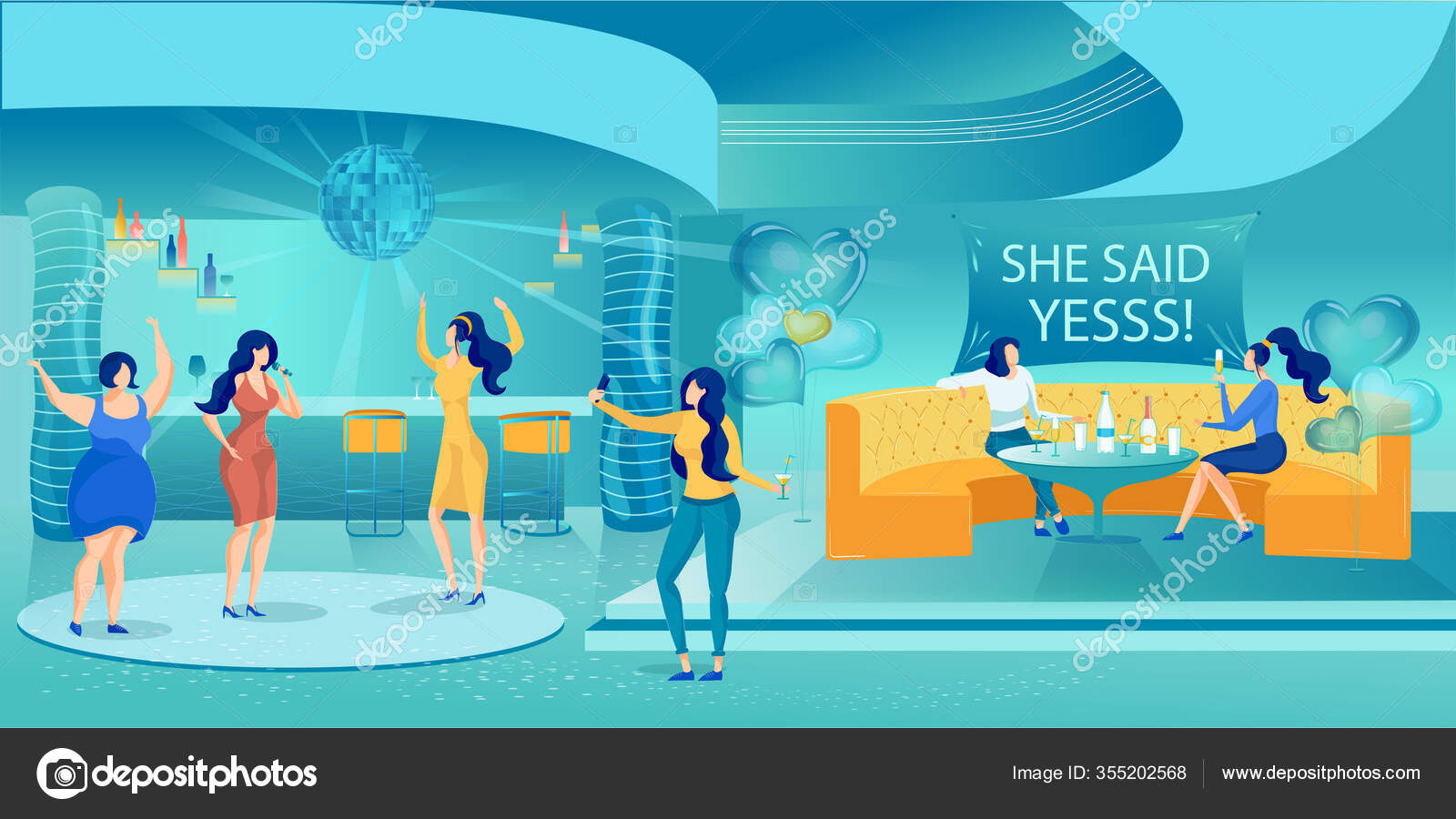 Hen-Party Celebration before Marriage in Nightclub Stock Vector by ...