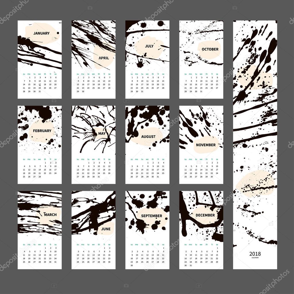 Plantilla Del Calendario Para 2018 Se Hace Con Manchas De Tinta 2023