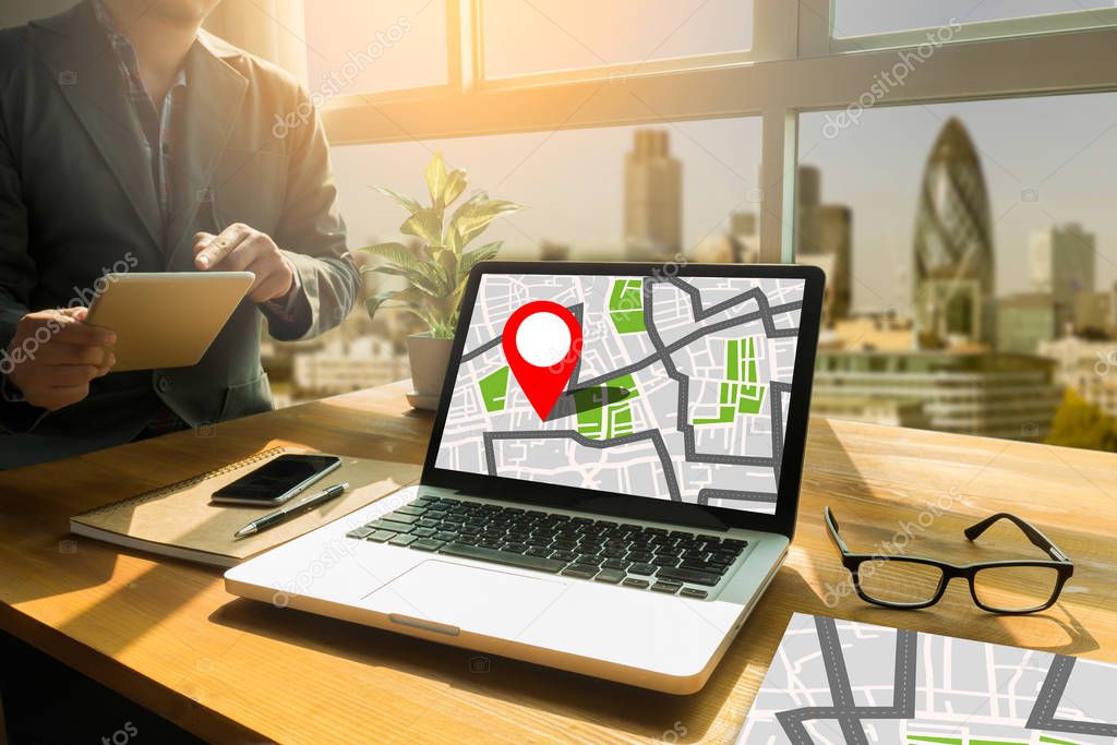 GPS Map to Route Destination Location,Street Map with GPS Icons — Stock ...